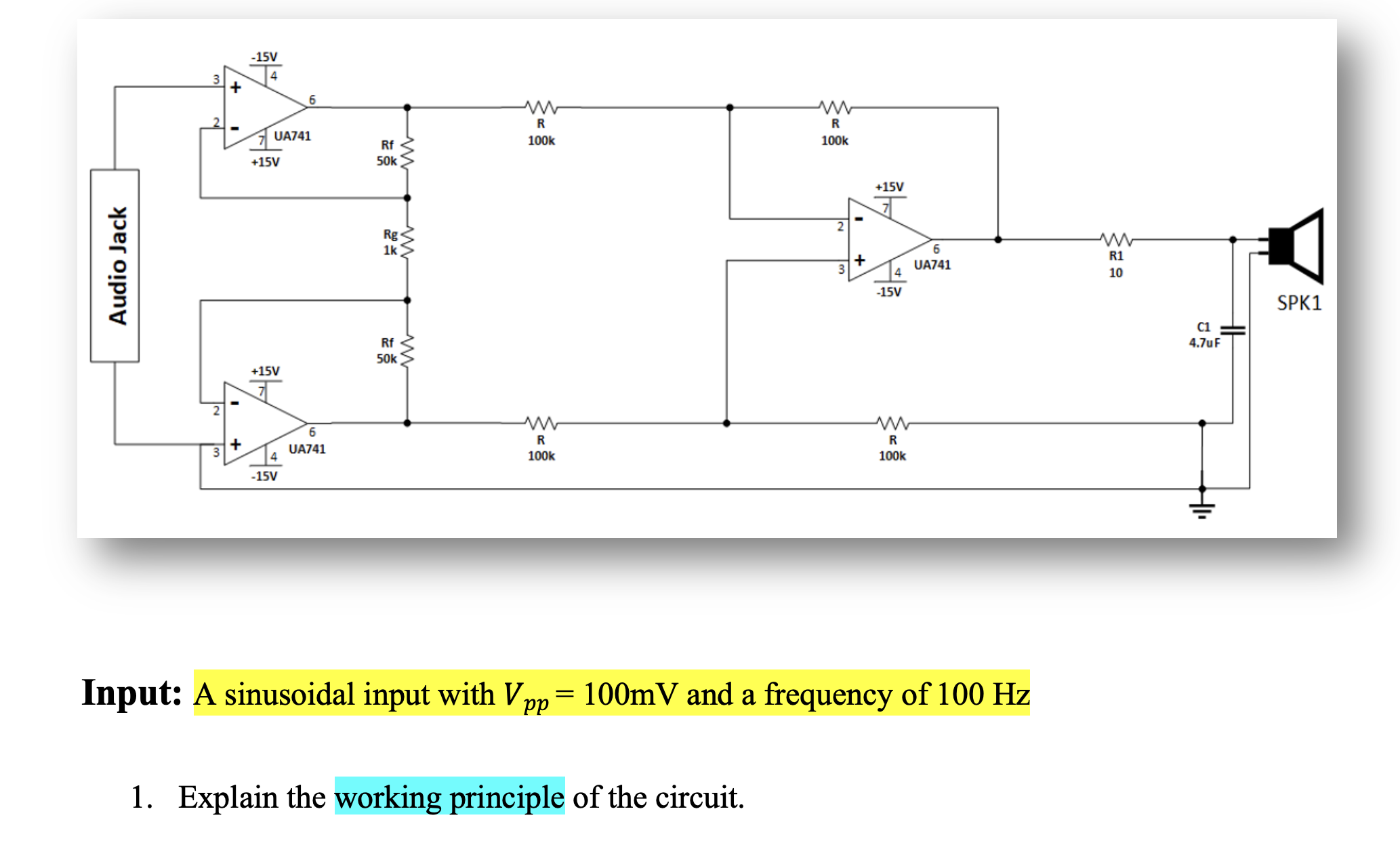 Solved Input: A sinusoidal input with Vpp=100mV ﻿and a | Chegg.com