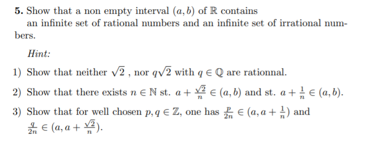 Solved 5. Show that a non empty interval (a,b) of R contains | Chegg.com