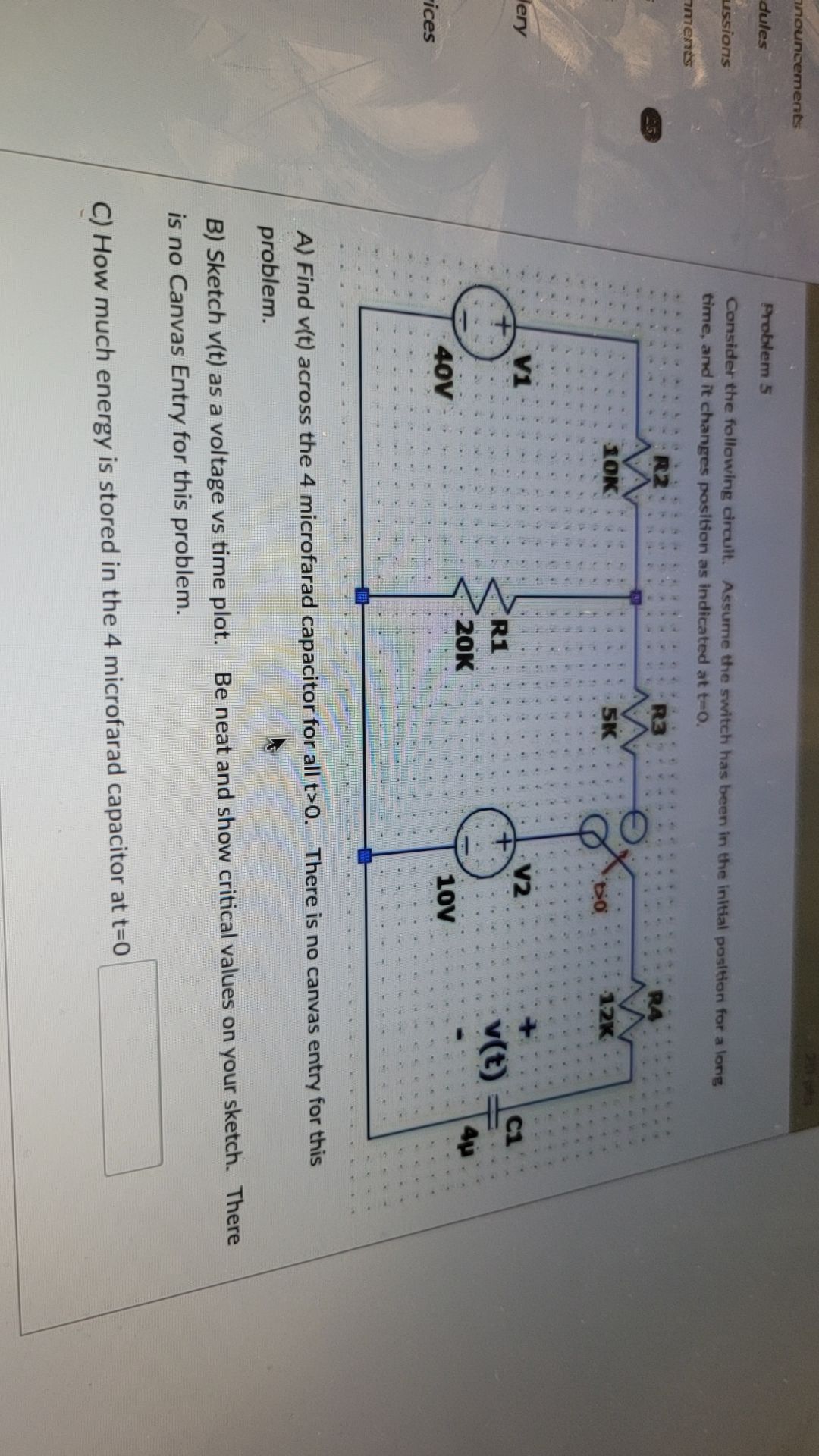 Solved A) Find v(t) across the 4 microfarad capacitor for | Chegg.com