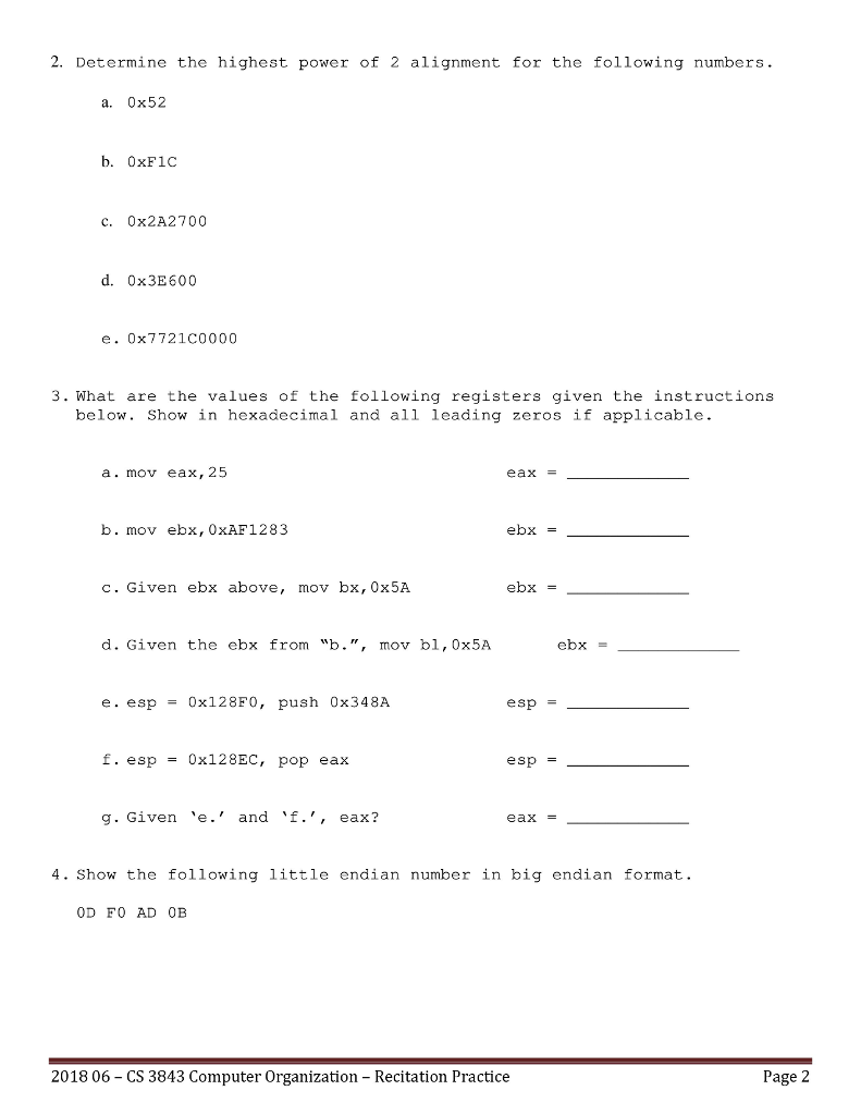 (5 pts) CS 3843 Computer Organization I-Recitation | Chegg.com