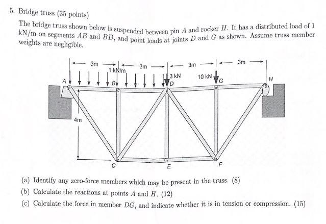 Solved 5. Bridge truss ( 35 points) The bridge truss shown | Chegg.com