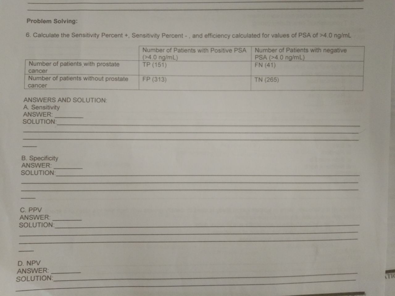 Solved Problem Solving: 6. Calculate the Sensitivity Percent | Chegg.com