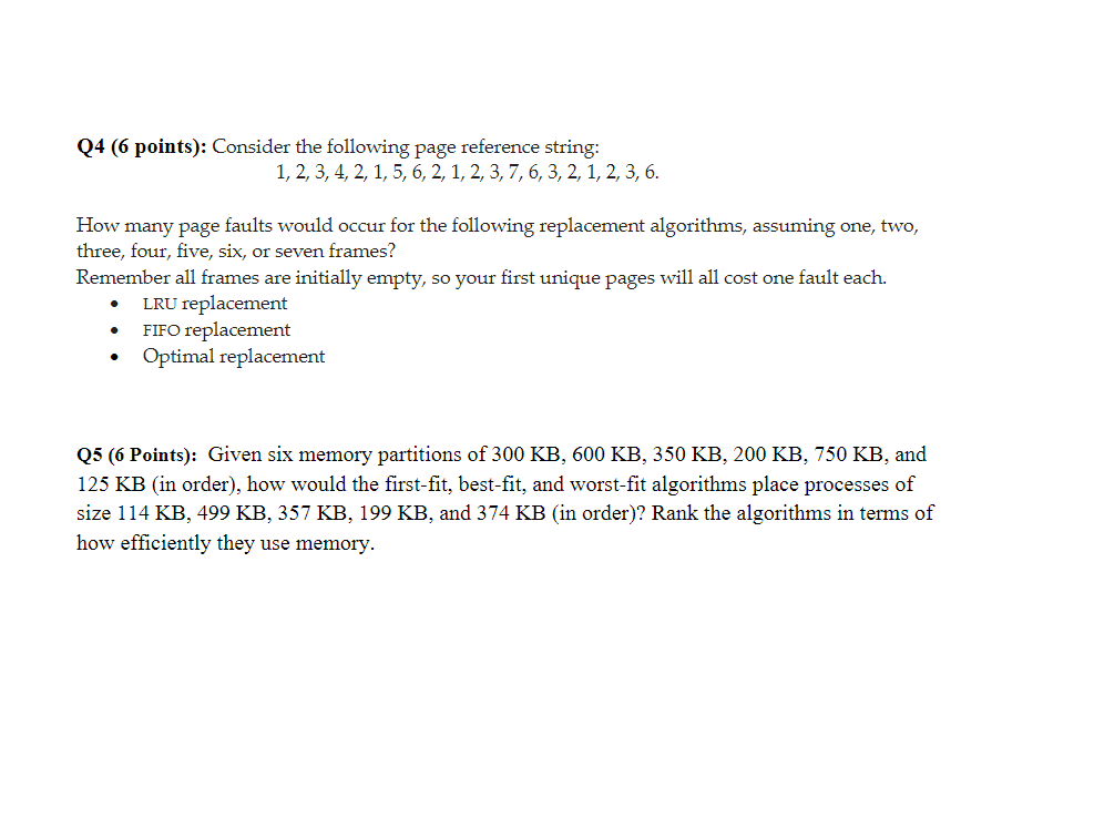 Solved Q4 (6 points): Consider the following page reference | Chegg.com