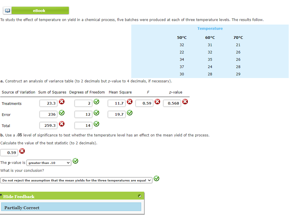 Solved eBook To study the effect of temperature on yield in | Chegg.com