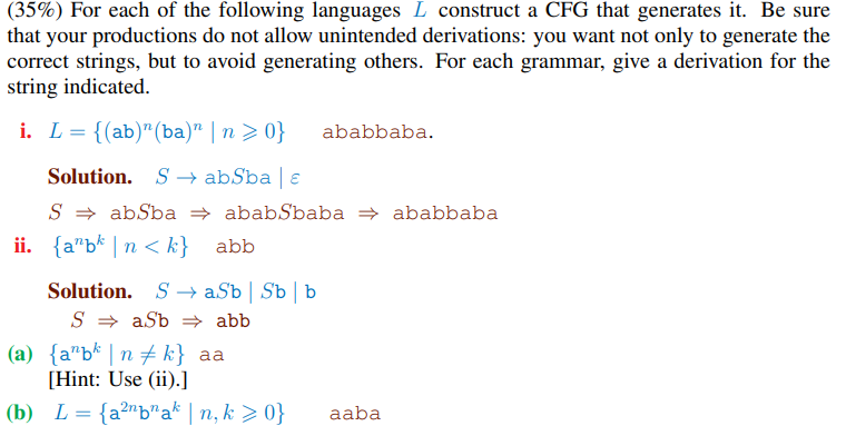 Solved (35\%) For each of the following languages L | Chegg.com
