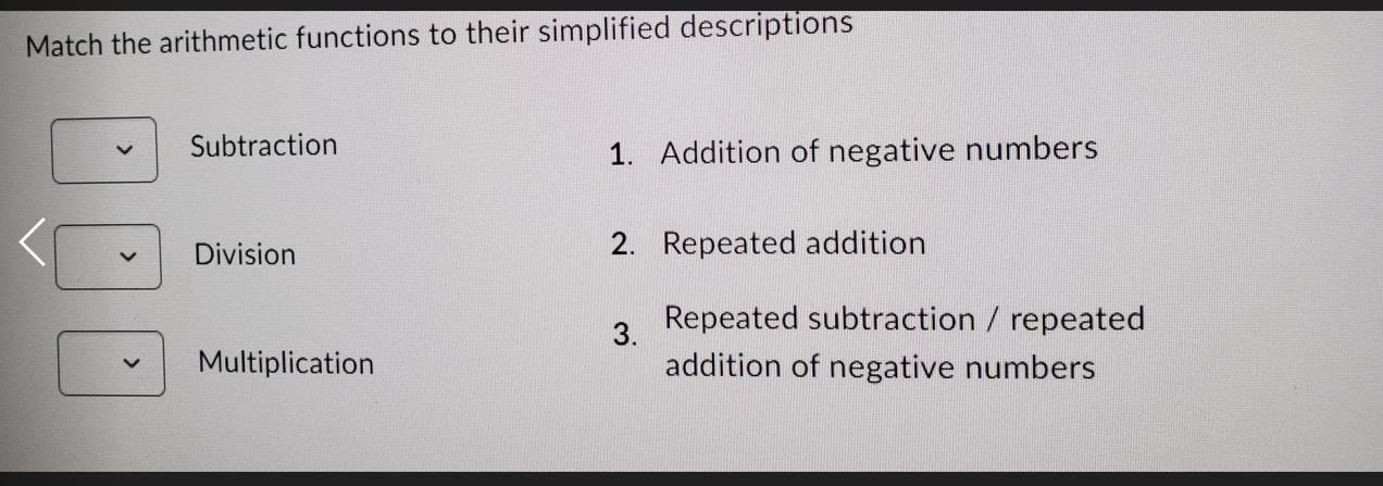 Solved Match the arithmetic functions to their simplified | Chegg.com
