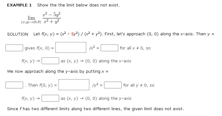 Solved EXAMPLE 1 Show the the limit below does not exist. x² | Chegg.com