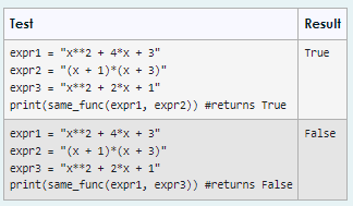 Solved Write a function same_func(expr1, expr2) which takes | Chegg.com