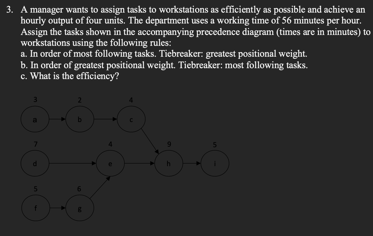 Solved 3. A manager wants to assign tasks to workstations as | Chegg.com