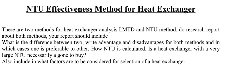 Solved NTU Effectiveness Method for Heat Exchanger There are | Chegg.com
