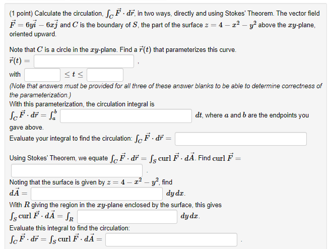 Solved (1 point) Calculate the circulation, SF.dr, in two | Chegg.com