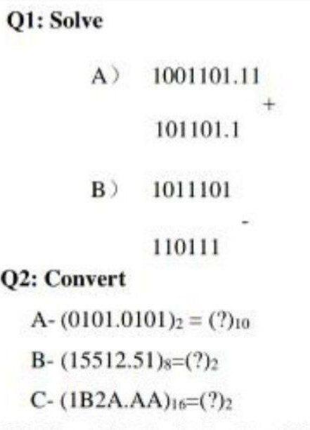 Solved Q1: Solve A) 1001101.11 101101.1 B) 1011101 110111 | Chegg.com