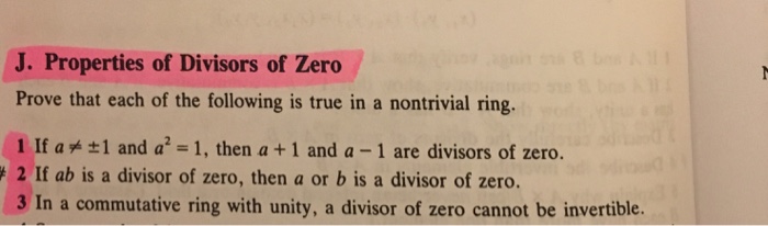 Solved J. Properties of Divisors of Zero Prove that each of | Chegg.com