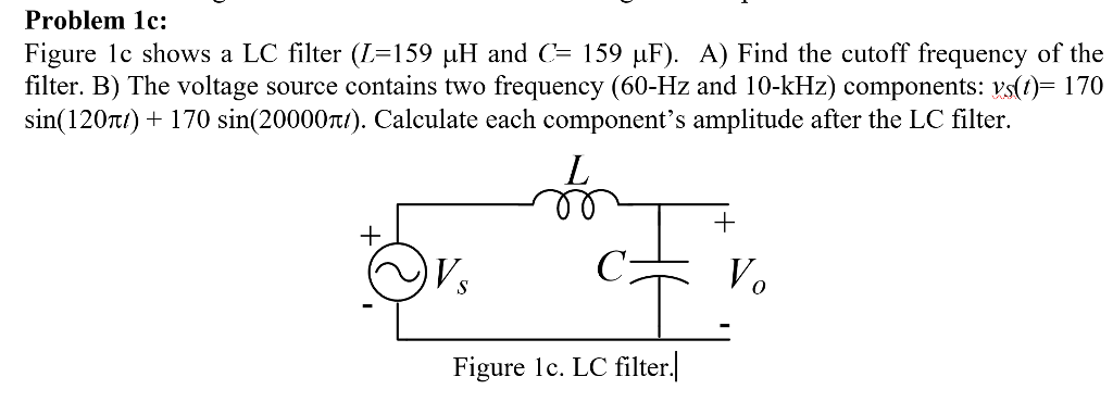 Solved Problem 1c: Figure 1c shows a LC filter (-159 μΗ and | Chegg.com