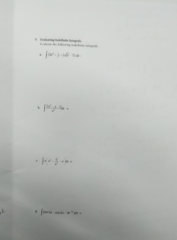 Evaluating Indefinite Integrals. Evaluate the | Chegg.com