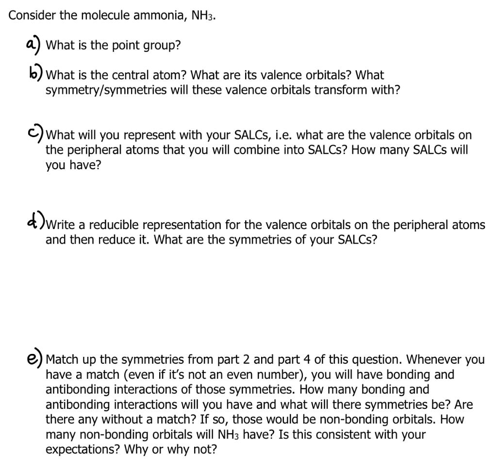 Solved C) What will you represent with your SALCs, i.e. what | Chegg.com