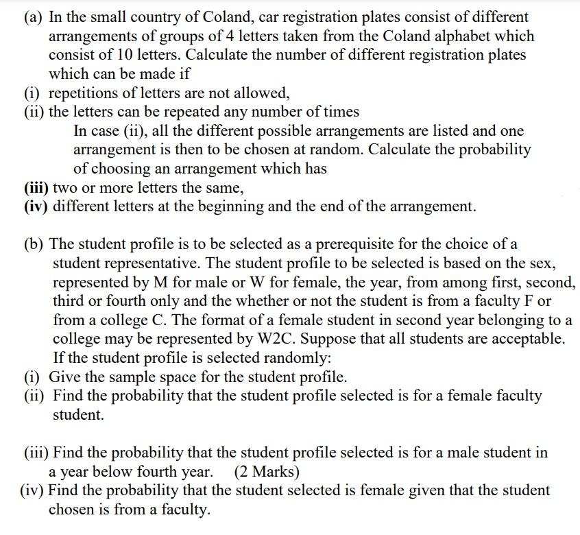 Solved (a) In the small country of Coland, car registration | Chegg.com