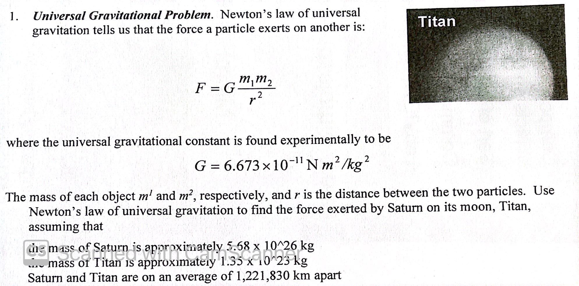 Solved 1. Universal Gravitational Problem. Newton's law of | Chegg.com