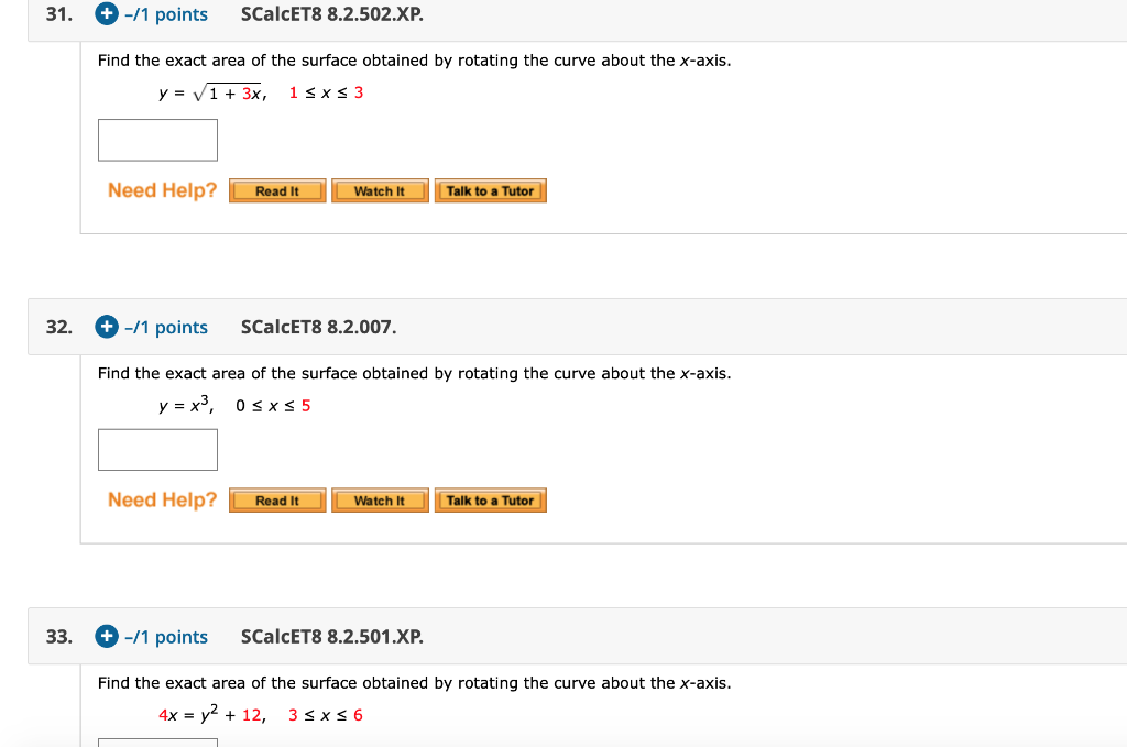 Solved 31. -/1 points ScalcET8 8.2.502.XP. Find the exact | Chegg.com