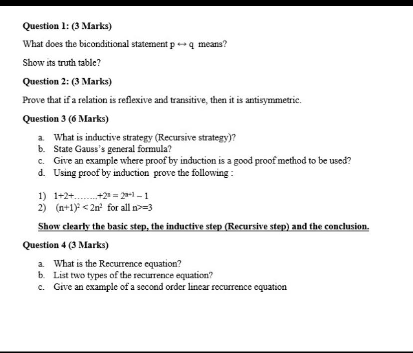 Solved Question 1: (3 Marks) What does the biconditional | Chegg.com