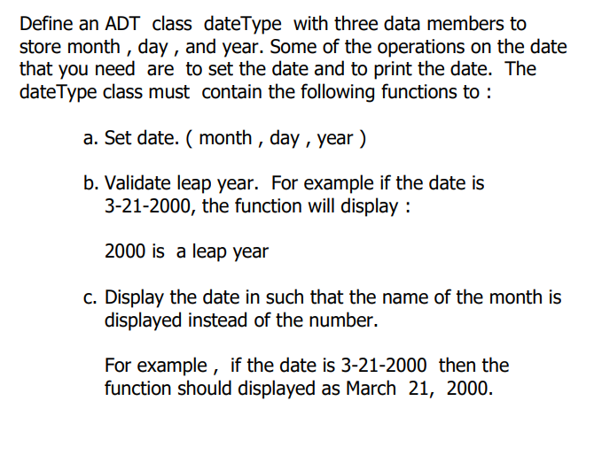 Solved Must define a class and its functions, followed by | Chegg.com
