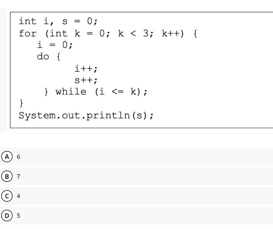 Solved int i, s = 0; for (int k 0; k