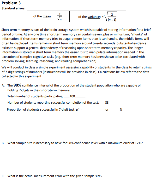 Solved Problem 3 Standard errors of the mean of the | Chegg.com