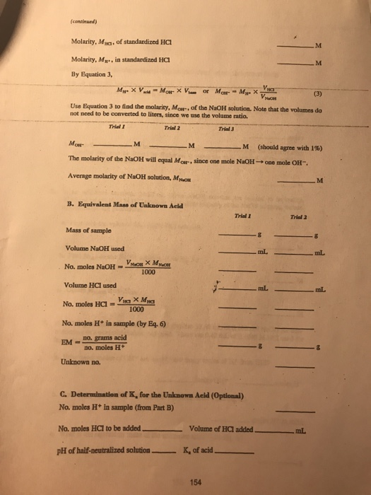 Solved Experiment 22 Section Data: Standardlzatlon of a | Chegg.com