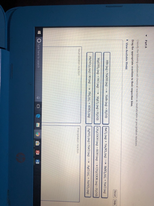 Solved - Part A Classify the following unbalanced chemical | Chegg.com