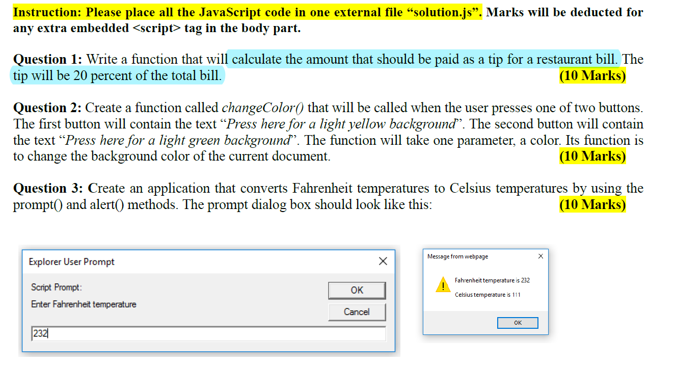 Solved Instruction: Please place all the JavaScript code in | Chegg.com
