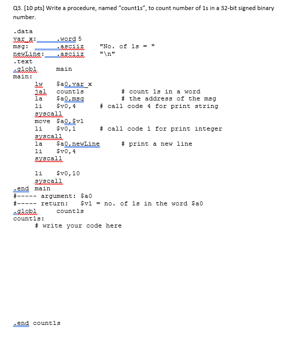 Solved Q3. [10 pts] Write a procedure, named "countls", to | Chegg.com