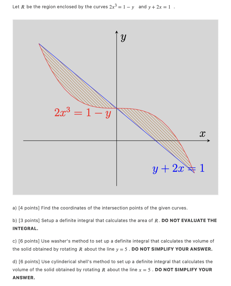 Solved Let R be the region enclosed by the curves 2x3=1−y | Chegg.com