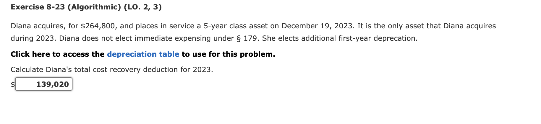 Solved Diana acquires, for $264,800, and places in service a | Chegg.com