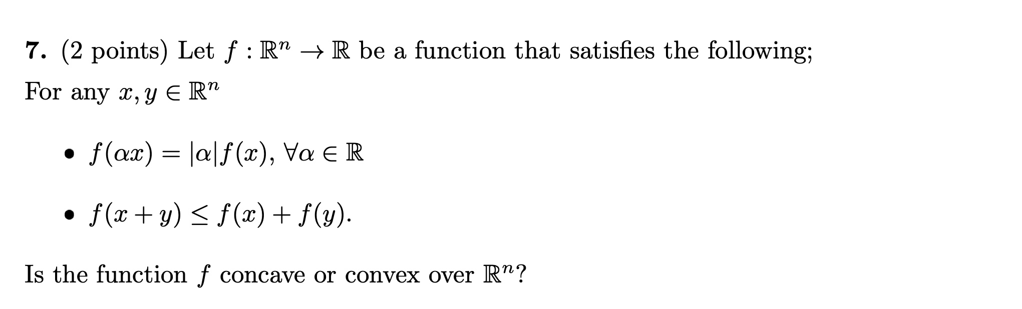 Solved code class="asciimath">(2 ﻿points) ﻿Let f:R^(n)->R be | Chegg.com