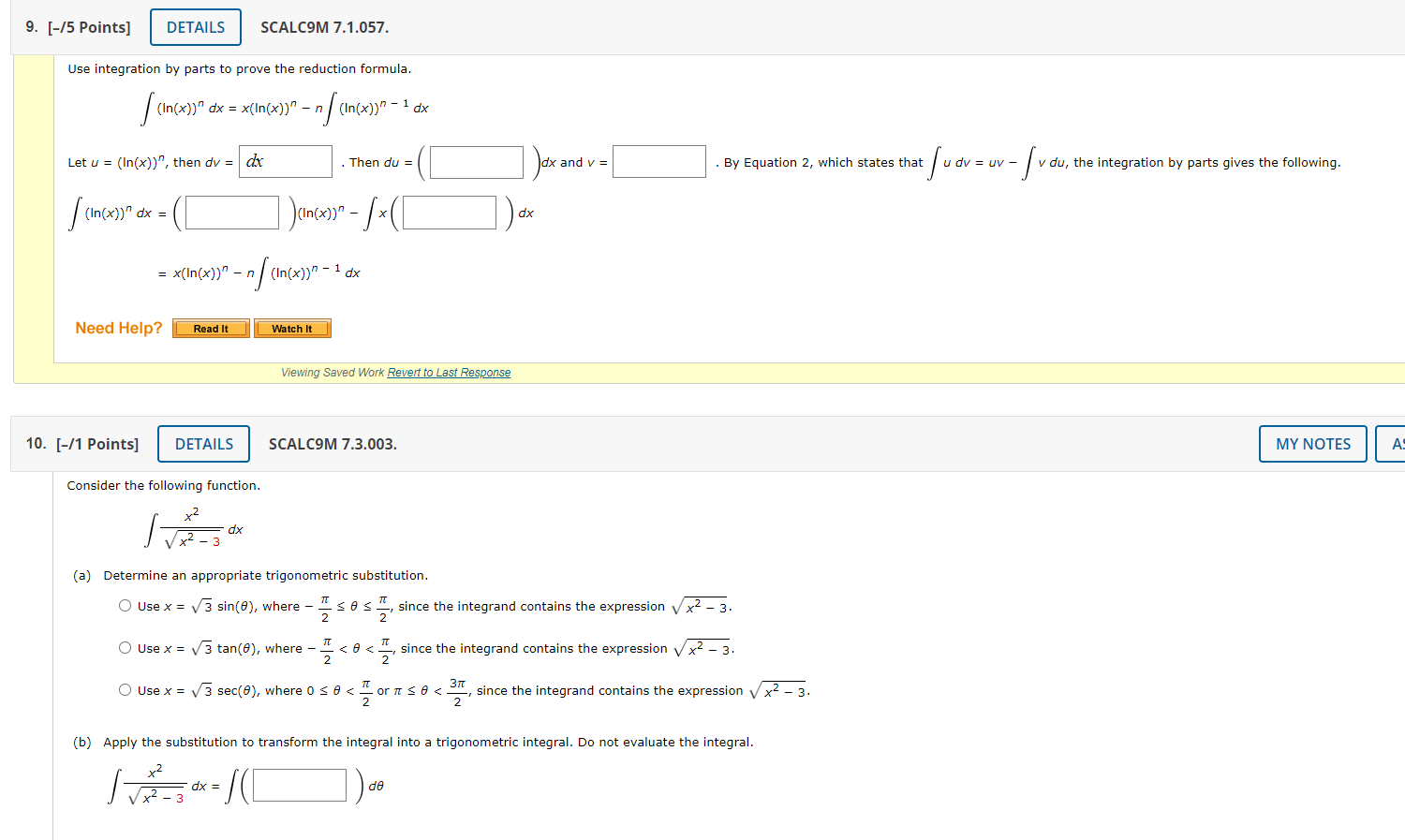 Solved Use Integration By Parts To Prove The Reduction