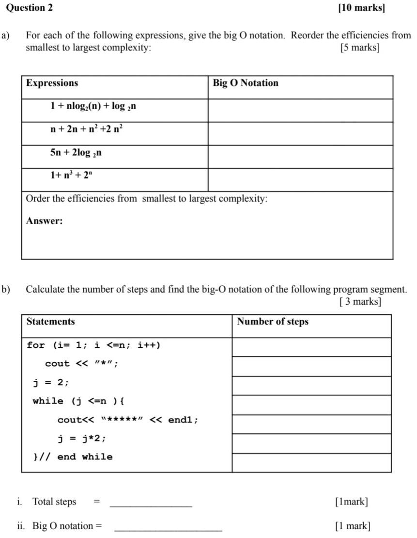 Solved For each of the following expressions, give the big O | Chegg.com