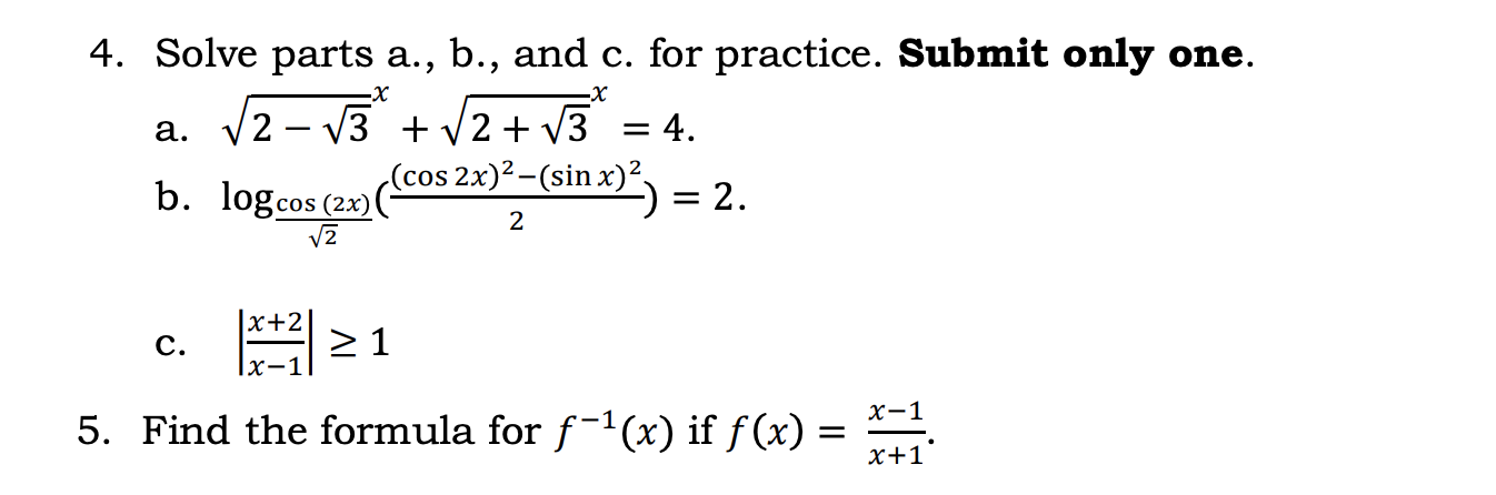 Solved 4. Solve parts a., b., and c. for practice. Submit | Chegg.com