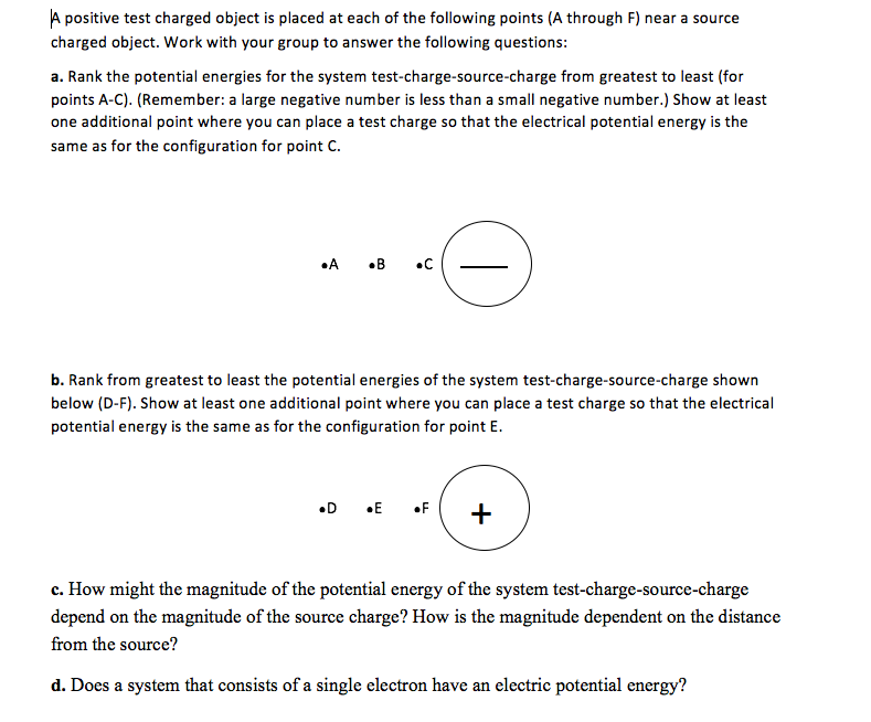 Solved A positive test charged object is placed at each of | Chegg.com