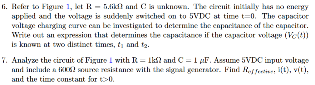 Solved Figure 1 Rc Circuit6 Refer To Figure 1 Let