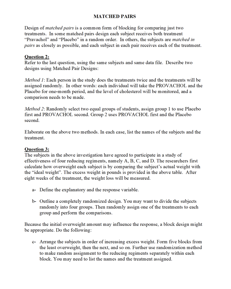 Solved MATCHED PAIRS Design of matched pairs is a common | Chegg.com