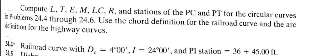 Solved Compute L,T,E,M,LC,R, and stations of the PC and PT | Chegg.com