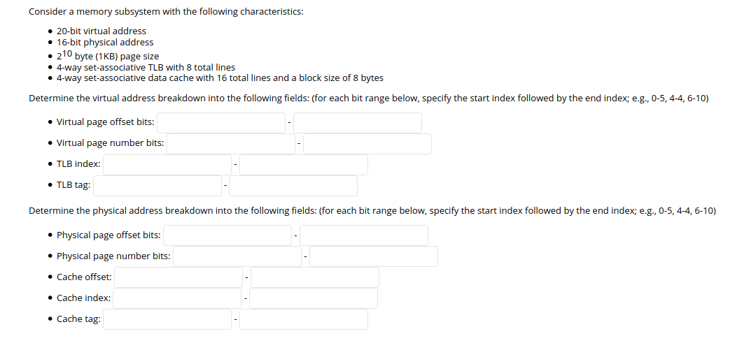 Solved Consider a memory subsystem with the following | Chegg.com