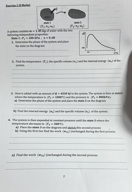 Exercise 2 (8 Marks) A system contains m=1.85 kg of | Chegg.com