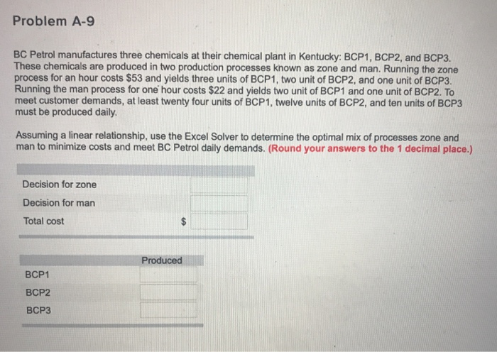 Solved Problem A-9 BC Petrol manufactures three chemicals at | Chegg.com