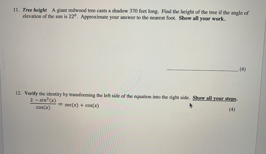 Solved 11. Tree height A giant redwood tree casts a shadow | Chegg.com
