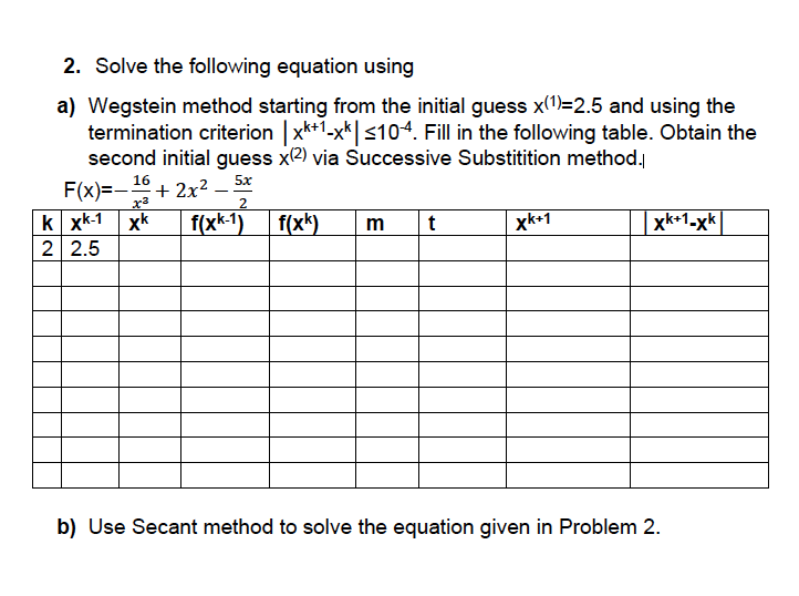 2. Solve the following equation using a) Wegstein | Chegg.com