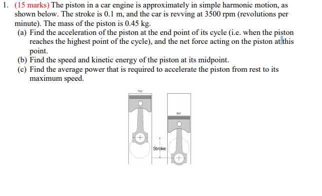 Solved 1. (15 marks) The piston in a car engine is | Chegg.com