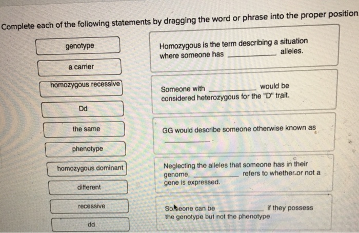 Solved Complete each of the following statements by dragging | Chegg.com