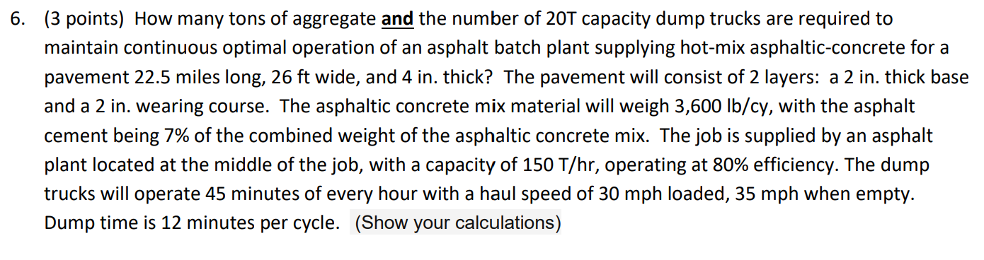 Solved (3 points) How many tons of aggregate and the number | Chegg.com