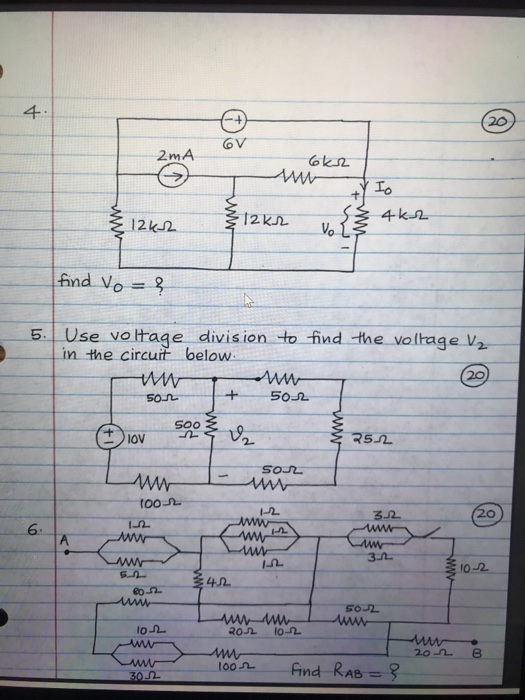 Solved 4:Find Vo. 5 Find V2 using voltage division. 6 Find | Chegg.com